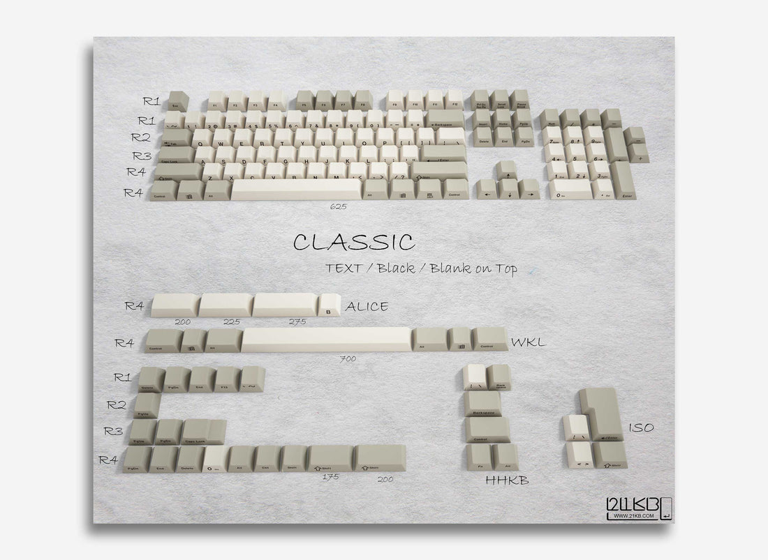 Classic, Retro, Beige Keycaps for Mechanical Keyboards - 21KB